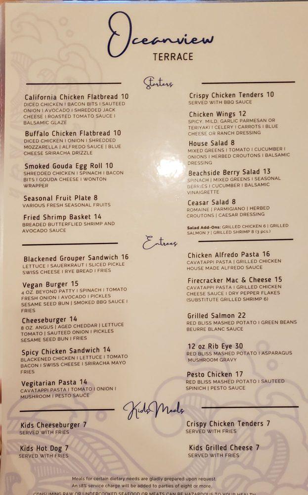 Menu at Oceanview Terrace Bar And Grill, Daytona Beach