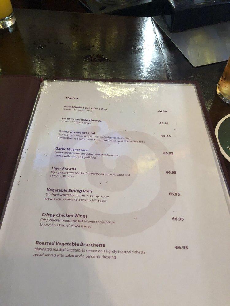 Menu at Pat Collins Bar, Adare