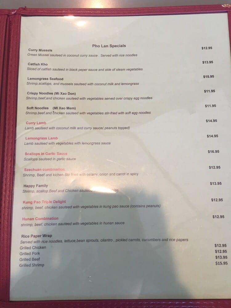 Menu at Pho Lan restaurant, Loveland, 296 E 29th St