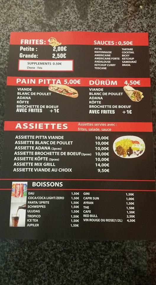 Menu at Pitta Assos, Quaregnon
