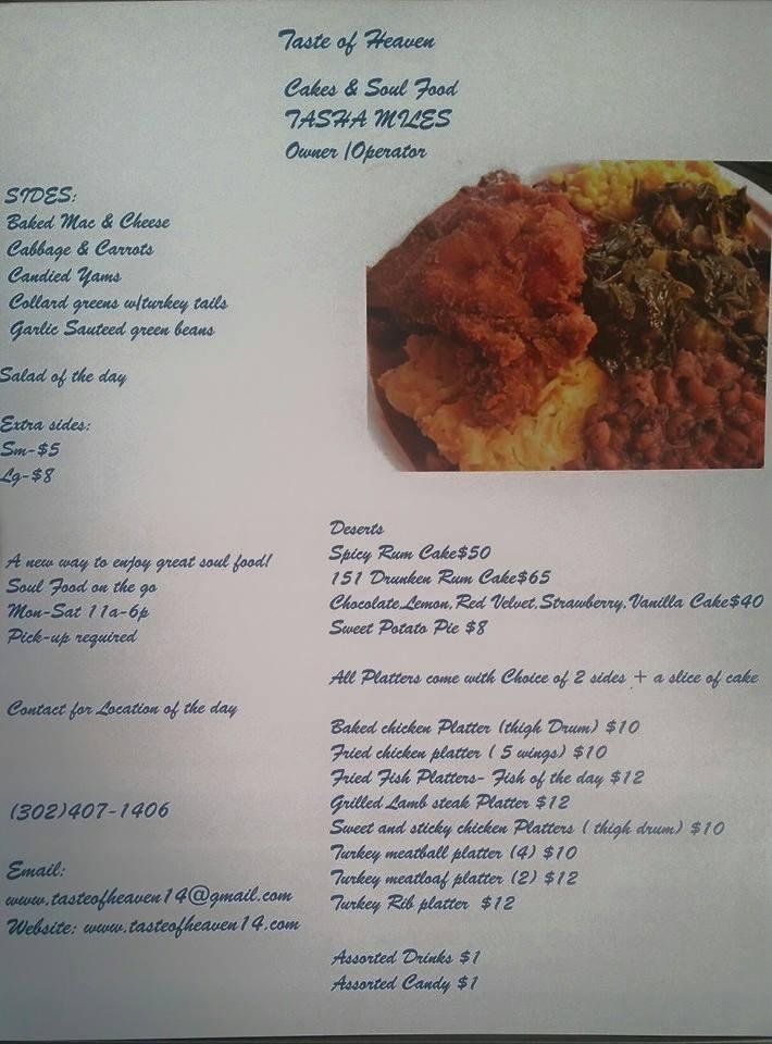 Menu at Taste of Heaven restaurant, Middletown, Po box 66