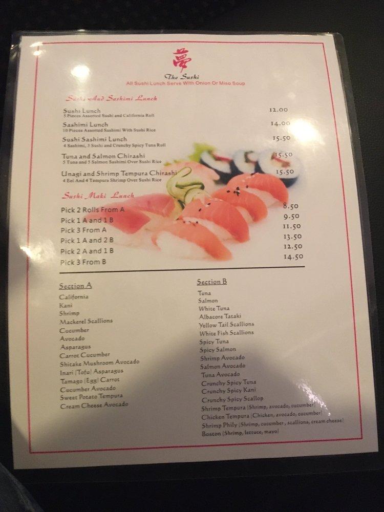 Menu at Yume restaurant, Scranton