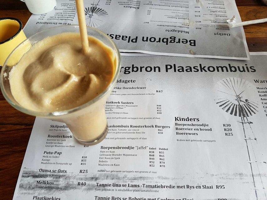 Menu at Bergbron Plaaskombuis en Padstal restaurant, Johannesburg