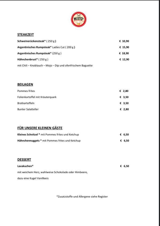 Speisekarte von Mistos restaurant, Neustadt (Wied)