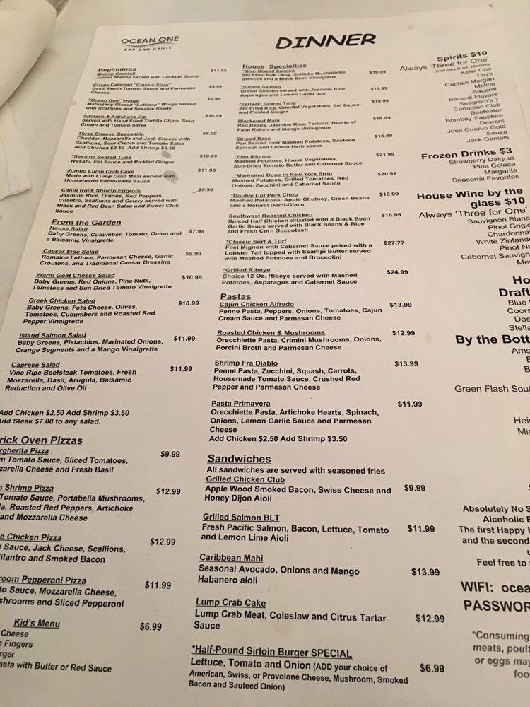 Menu at Ocean One Bar & Grille, Las Vegas