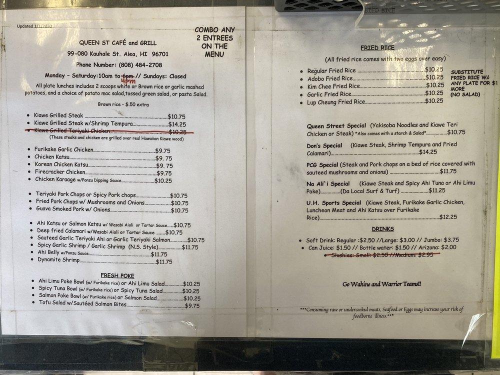Menu at Queen Street Cafe & Grill, Aiea