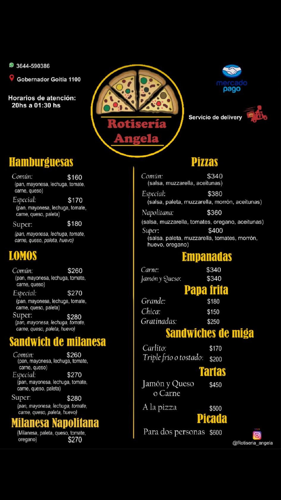 Menu at Rotisería Angela restaurant, Argentina