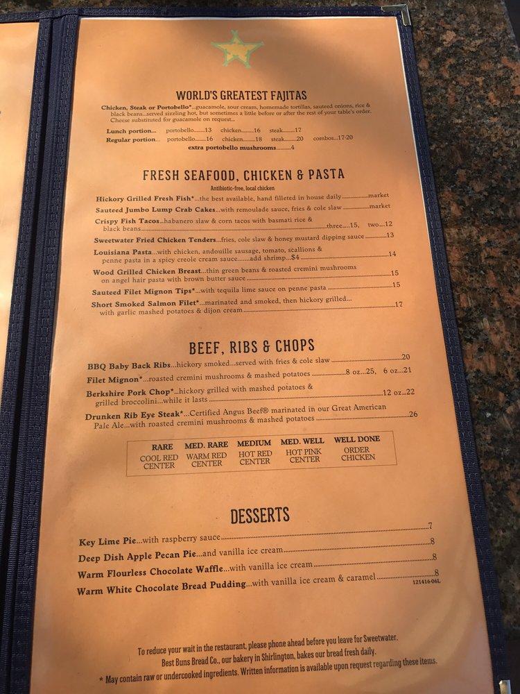 Menu at Sweetwater Tavern steakhouse, Merrifield