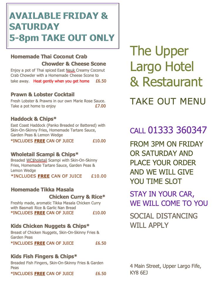 Menu at Upper Largo Hotel & Restaurant, Lower Largo