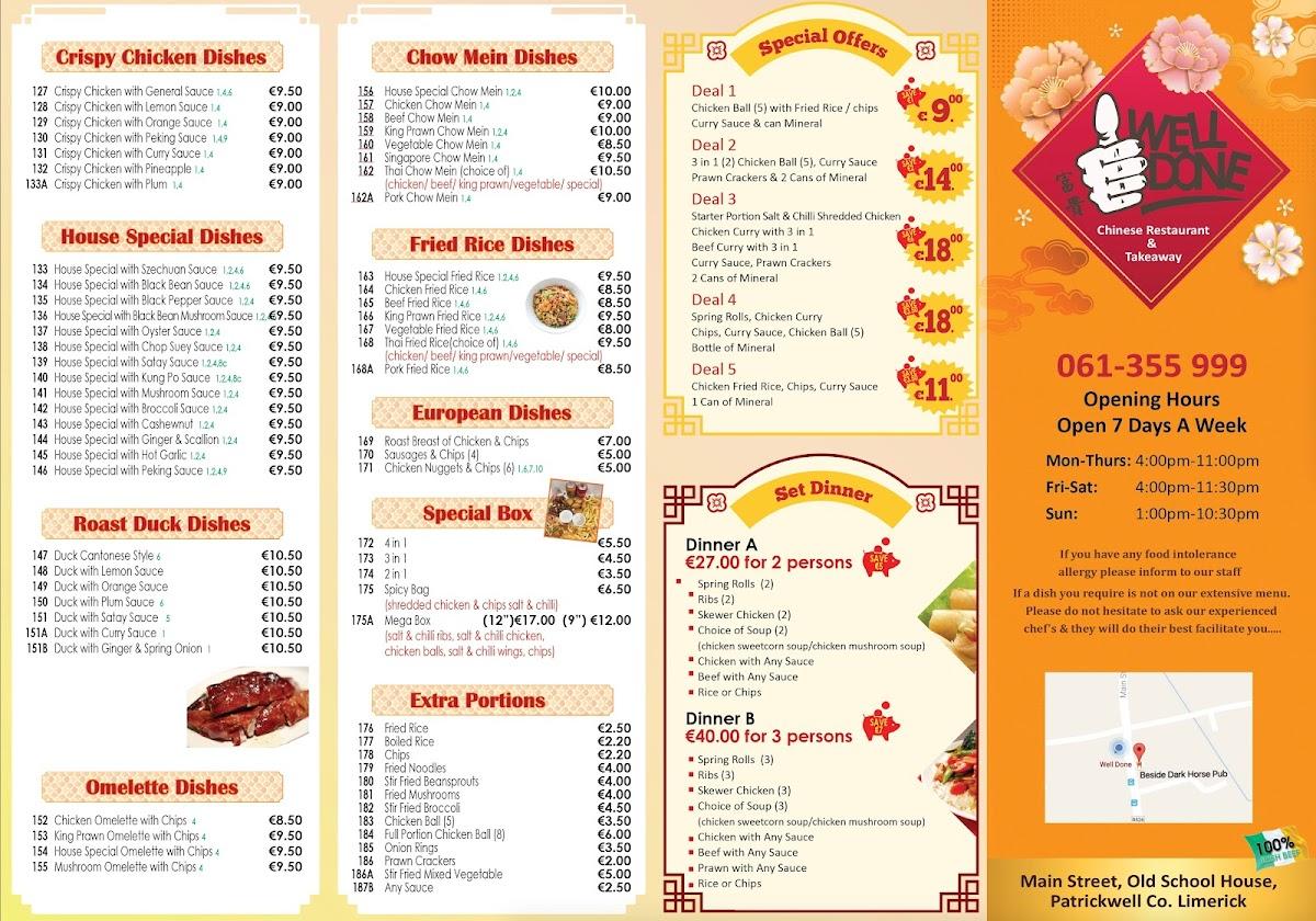 Menu at Well Done restaurant, Patrickswell