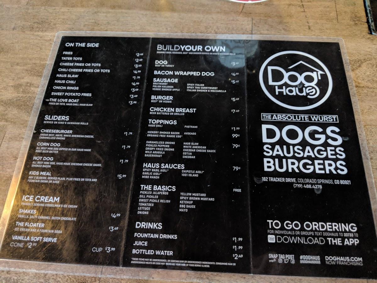 Menu at Dog Haus Biergarten pub & bar, Colorado Springs