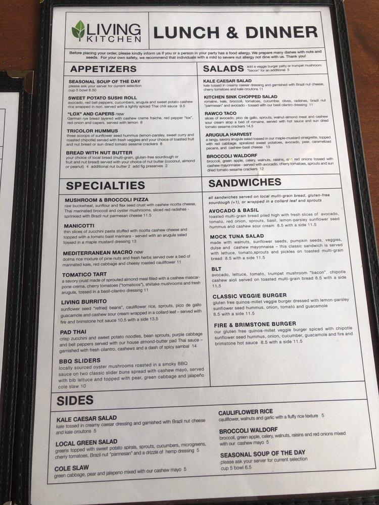 Menu at Living Kitchen restaurant, Charlotte, South Blvd Suite 300