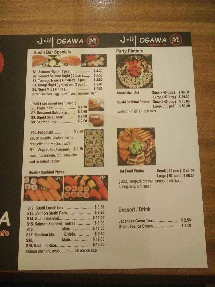 Menu at Ogawa Japanese Cafe, Diamond Creek