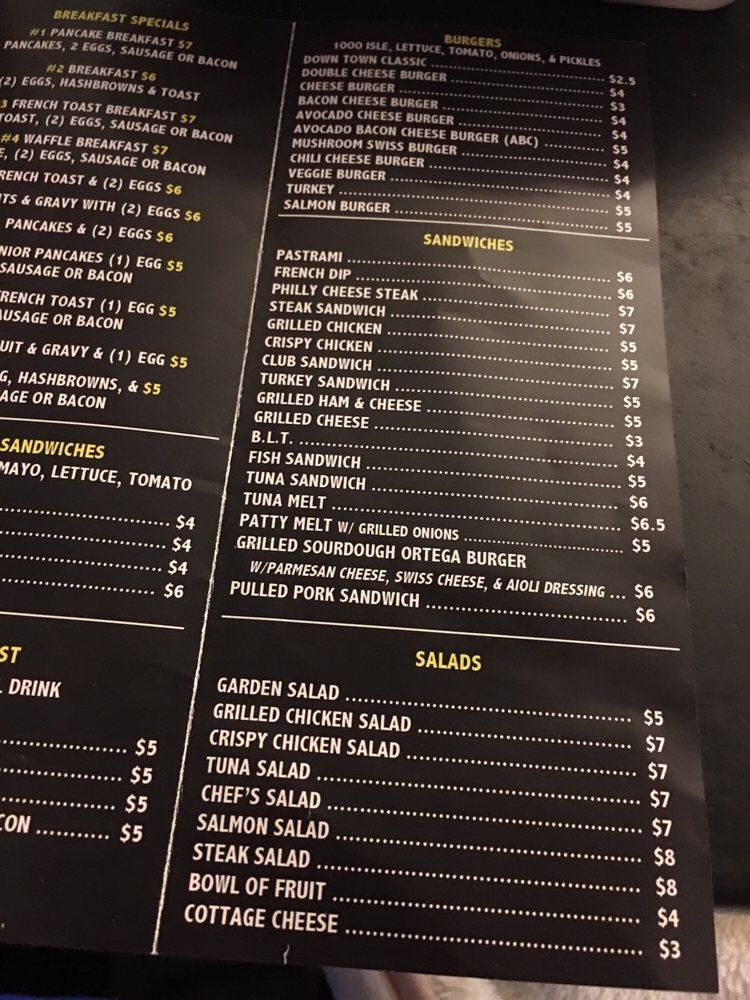 Menu at Down Town Burgers restaurant, Phelan