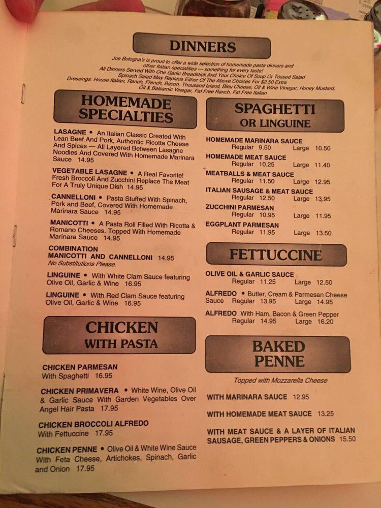 Menu At Joe Bolognas Restaurant And Pizzeria Lexington