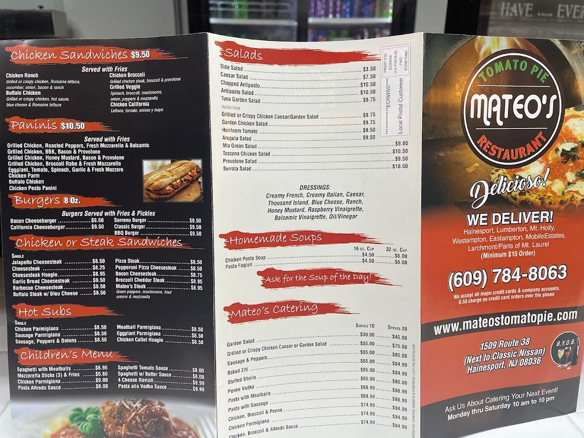 Menu at Mateo's Restaurant, Hainesport