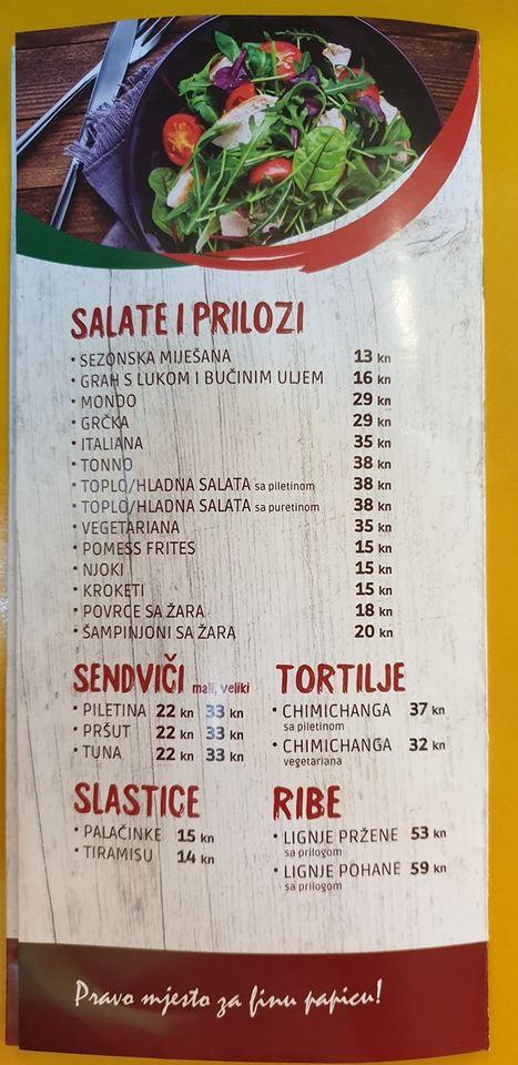 Menu at Mondo restaurant, Zabok