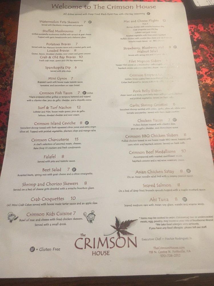 Menu at The Crimson House pub & bar, Pottsville