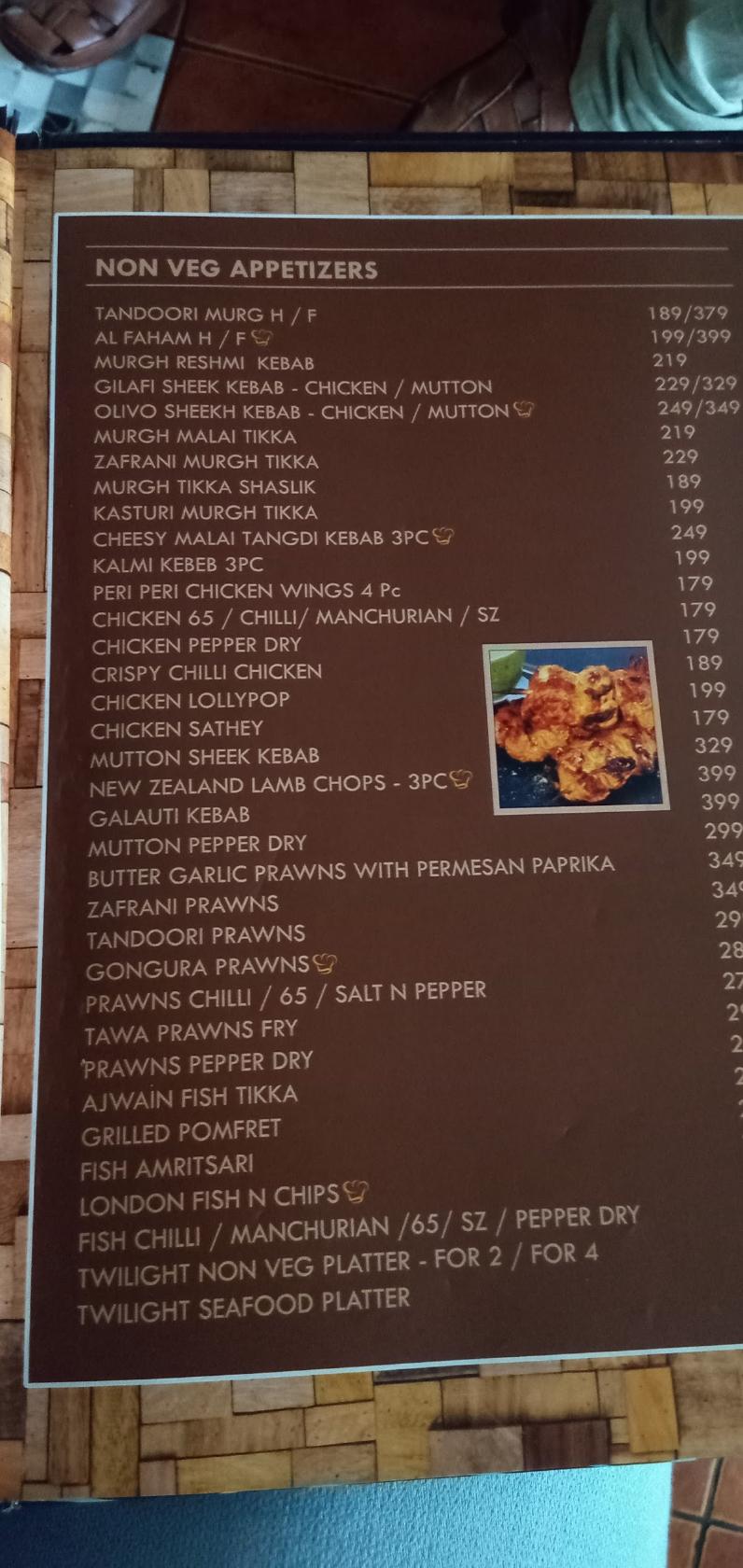Menu at The Twilight, Bengaluru