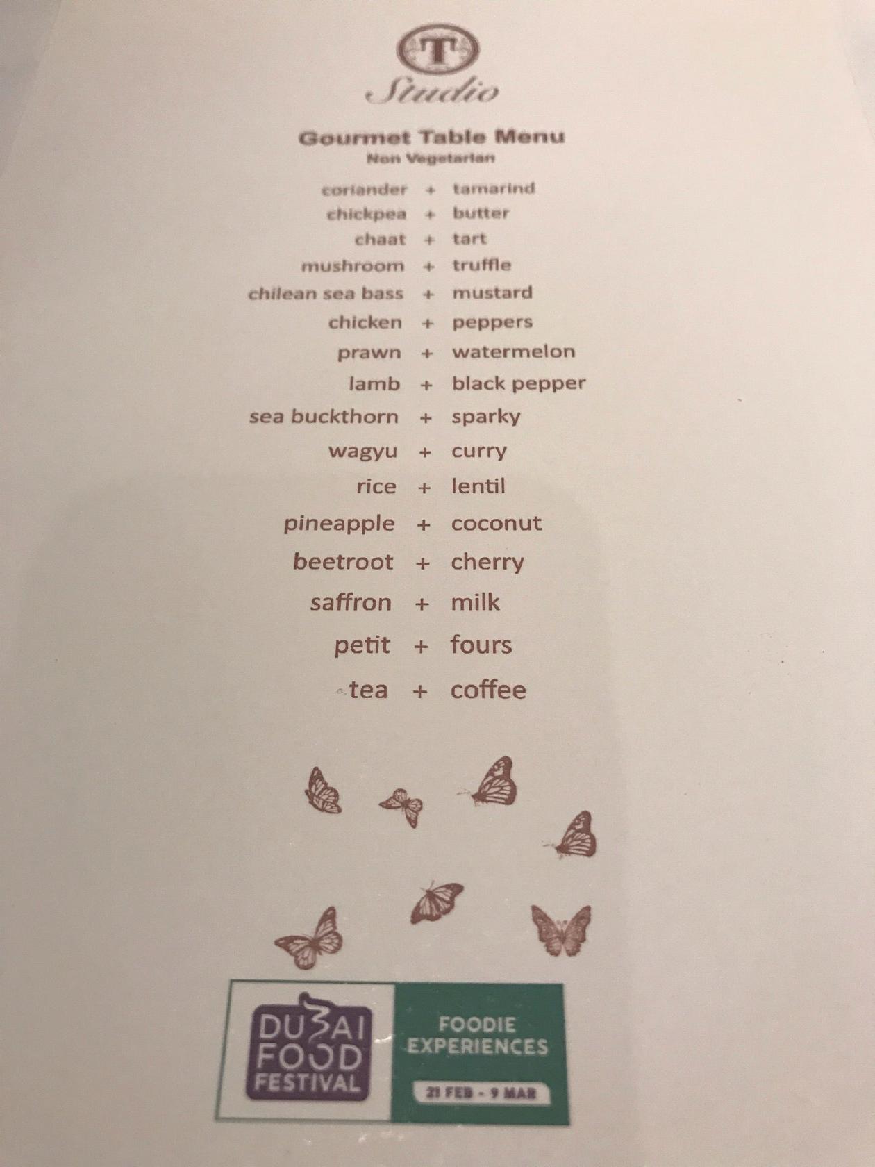 Menu at Trèsind Dubai restaurant, Dubai, voco Hotel