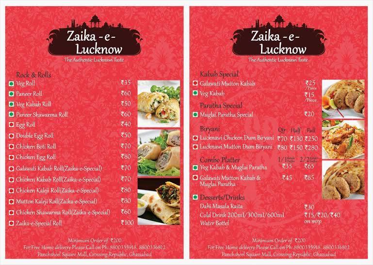 Menu at Zaika-e-Lucknow, Ghaziabad, Panchsheel Square Mall