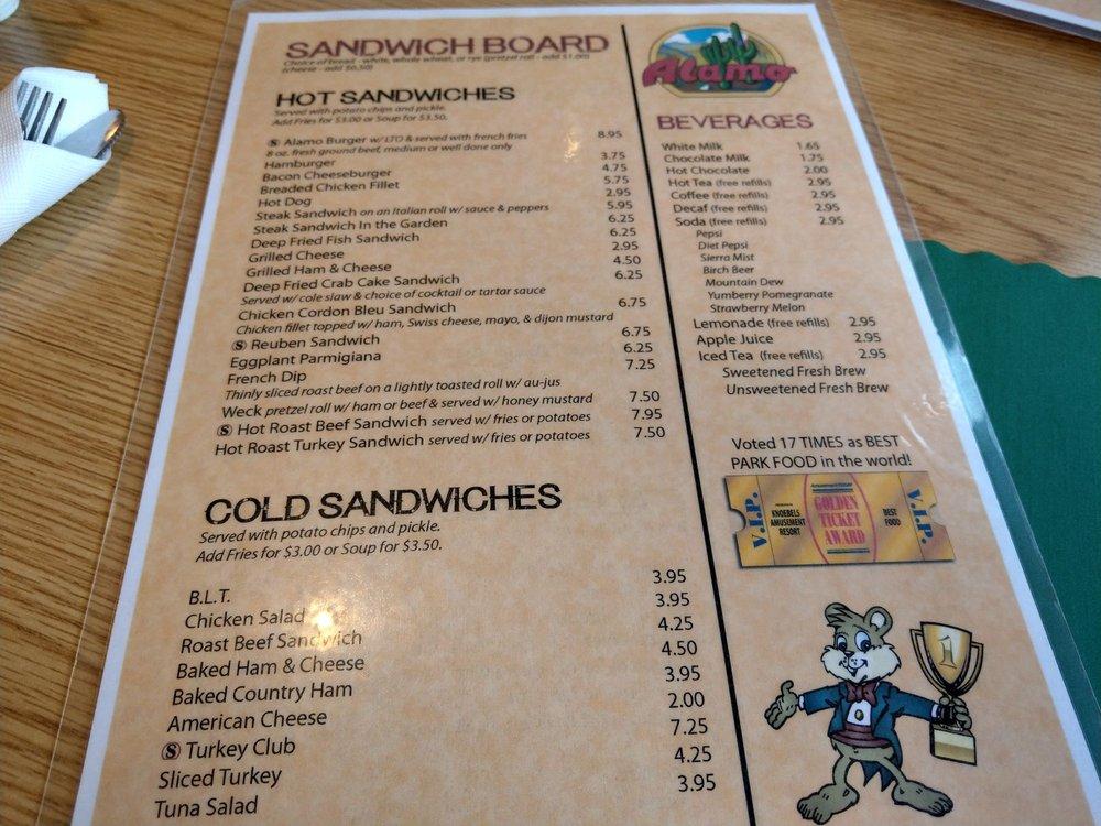Menu at Alamo Restaurant, Elysburg, 391 Knoebels Blvd