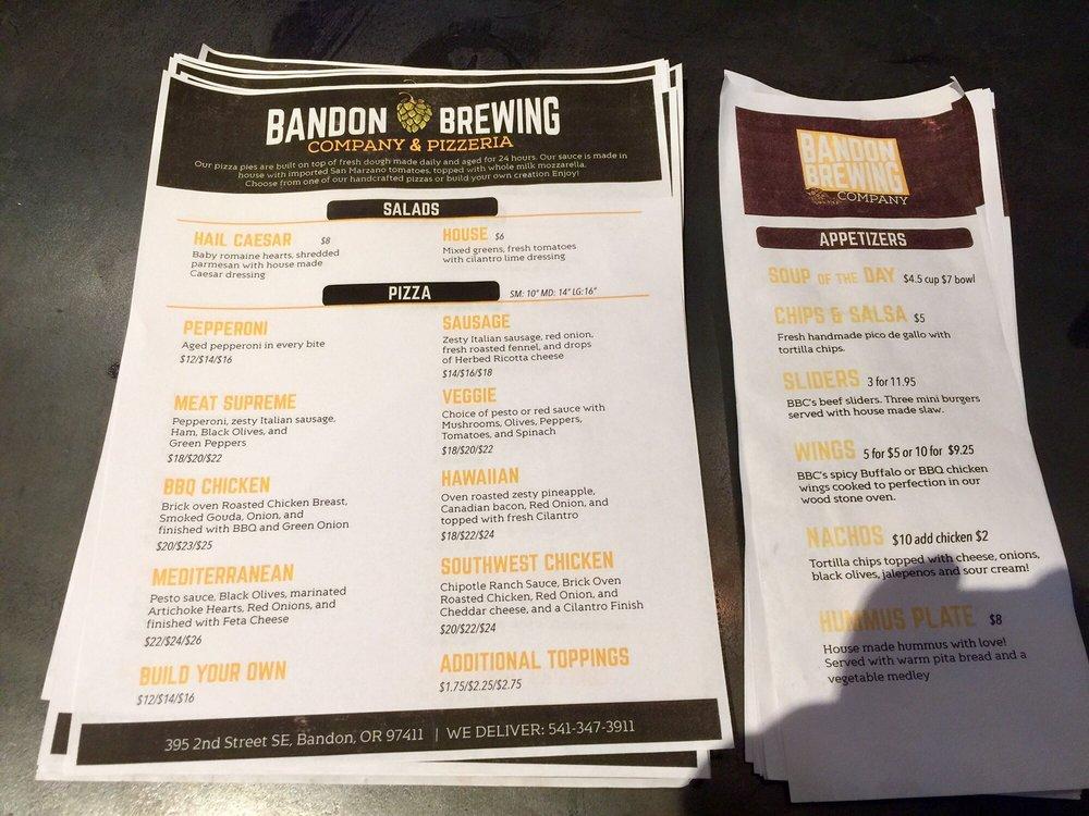 Menu at Bandon Brewing Company pizzeria, Bandon