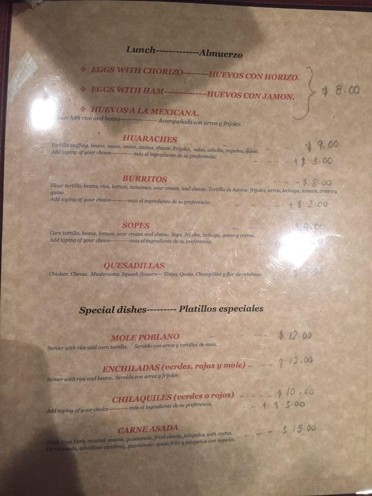 Menu at Los Cuatro Soles restaurant, Philadelphia, S Chadwick St