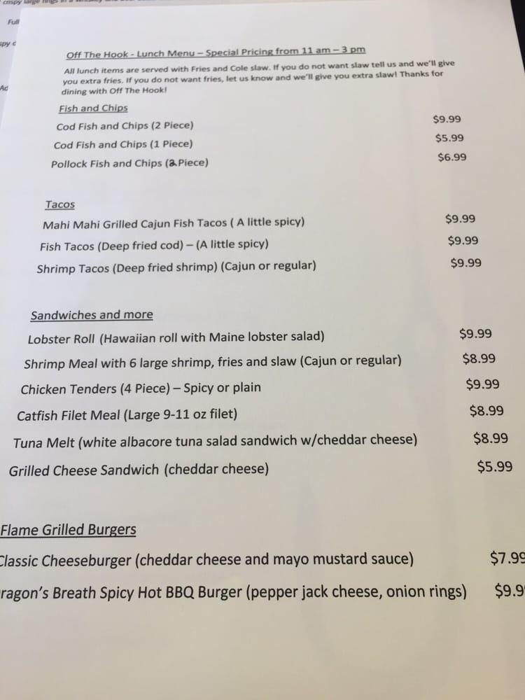 Menu at Off The Hook Seafood restaurant, Las Vegas, S Buffalo Dr #105