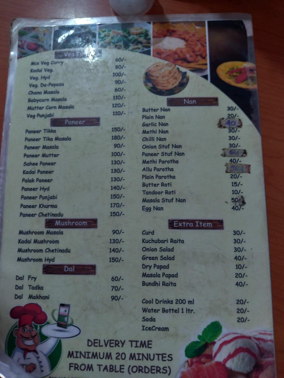 Menu at SS Restaurant, Amalabhata