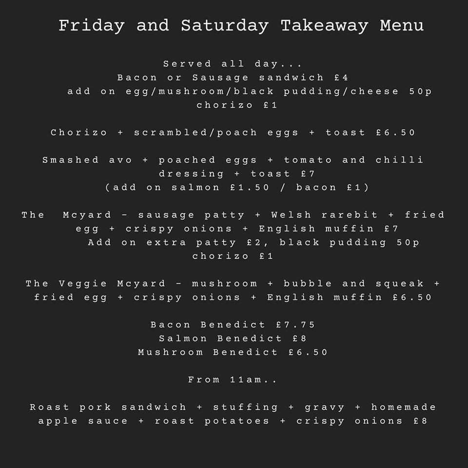 Menu at The Backyard Cafe, Kingswinford