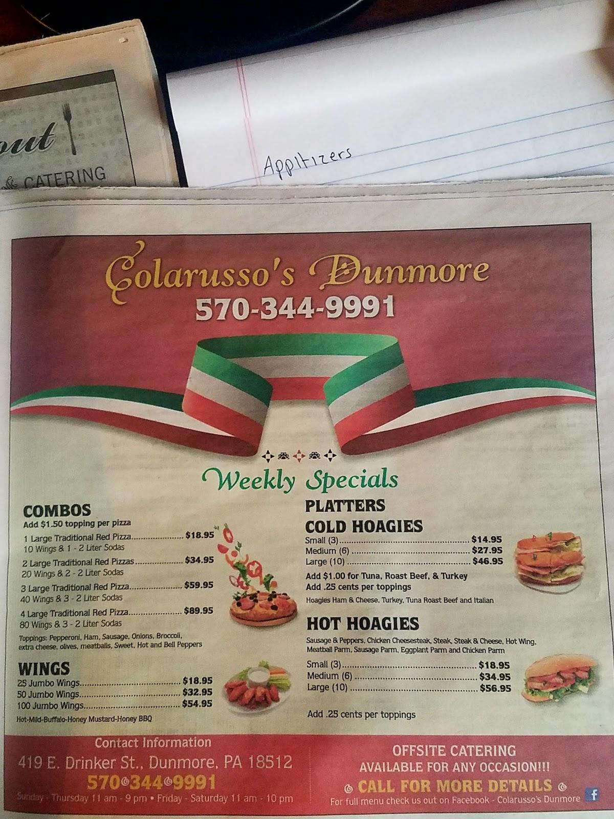 Menu at Colarusso's Pizza Dunmore pizzeria, Dunmore, 419 E Drinker St