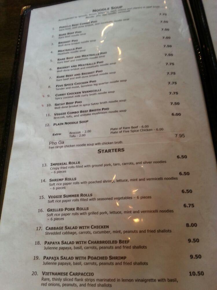 Menu at Perilla restaurant, San Francisco, 836 Irving St