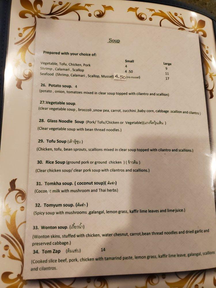 Menu at Thai E-San Restaurant, Myrtle Beach