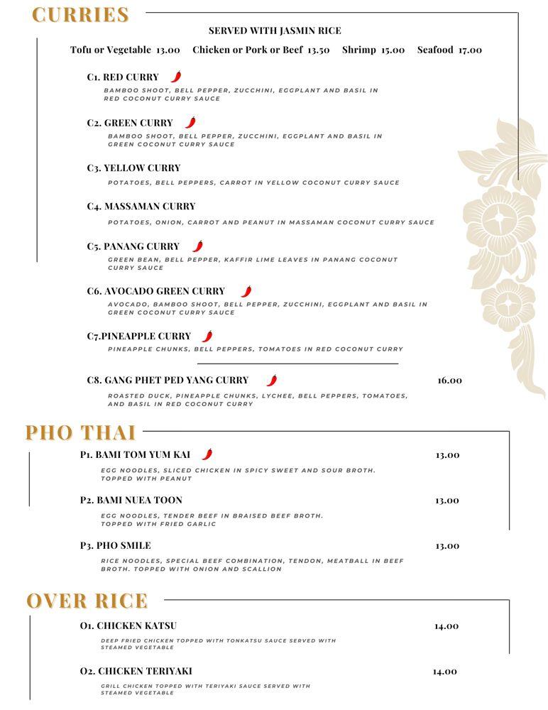 Menu at Thai Smile restaurant, Waterbury