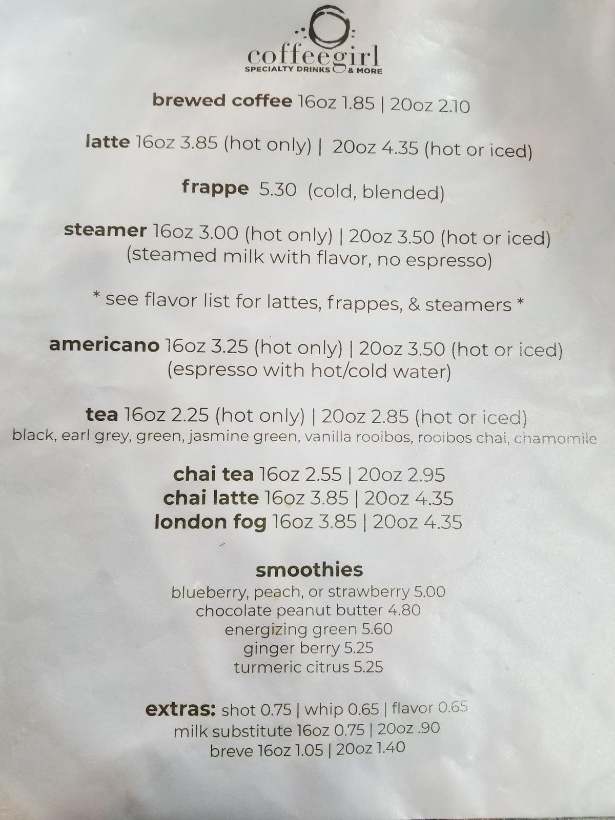 Menu at coffeegirl, Harlan, 612 Market St