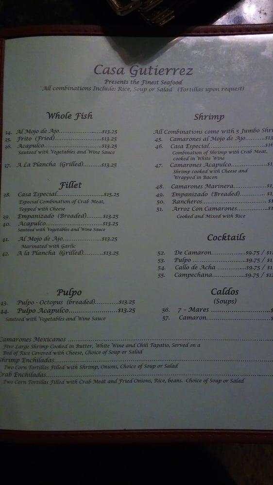 Menu at Casa Gutierrez restaurant, Leona Valley, Elizabeth Lake Rd