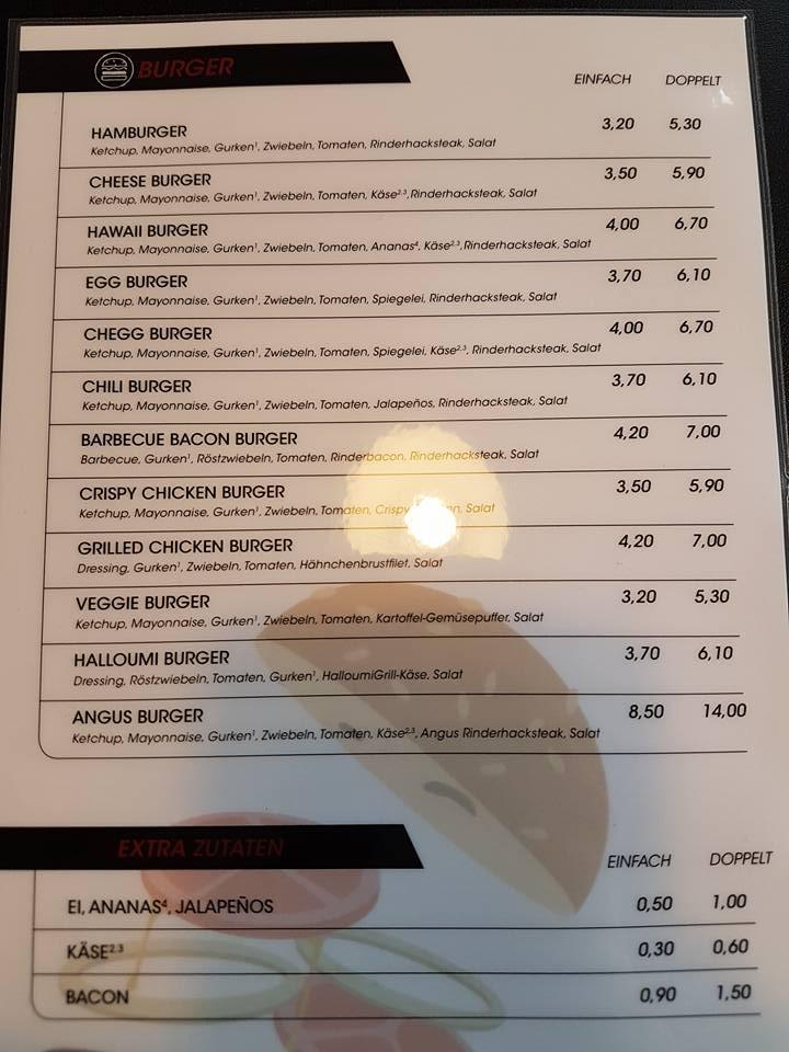 Menu at Pit's Burger restaurant, Winnenden