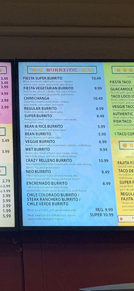 Menu at Taco Loco restaurant, Fortuna