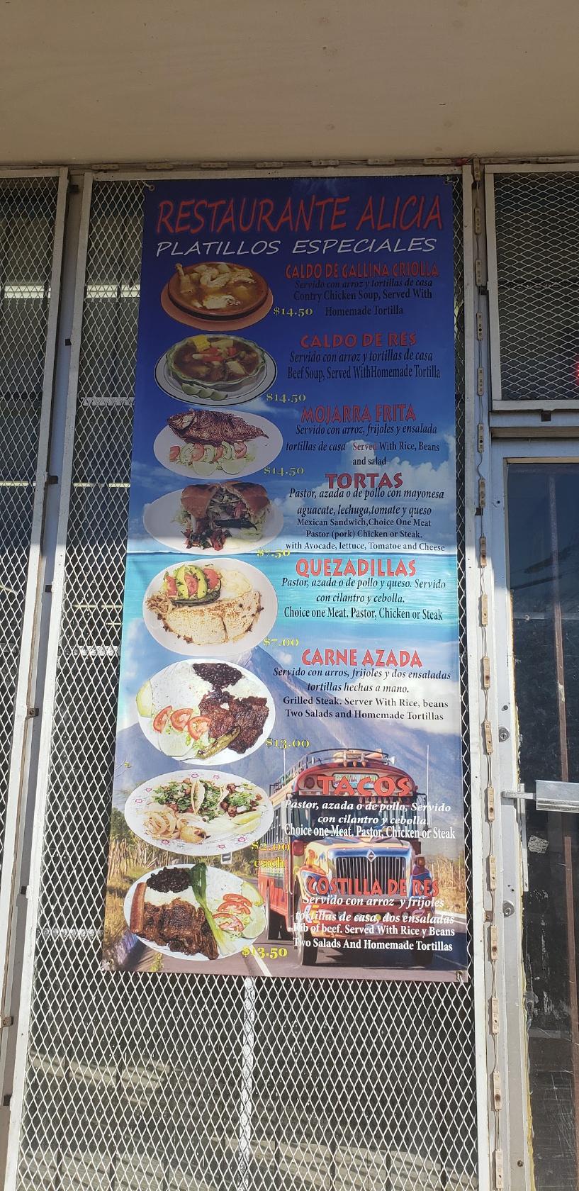 Menu at Alicia restaurante, Memphis