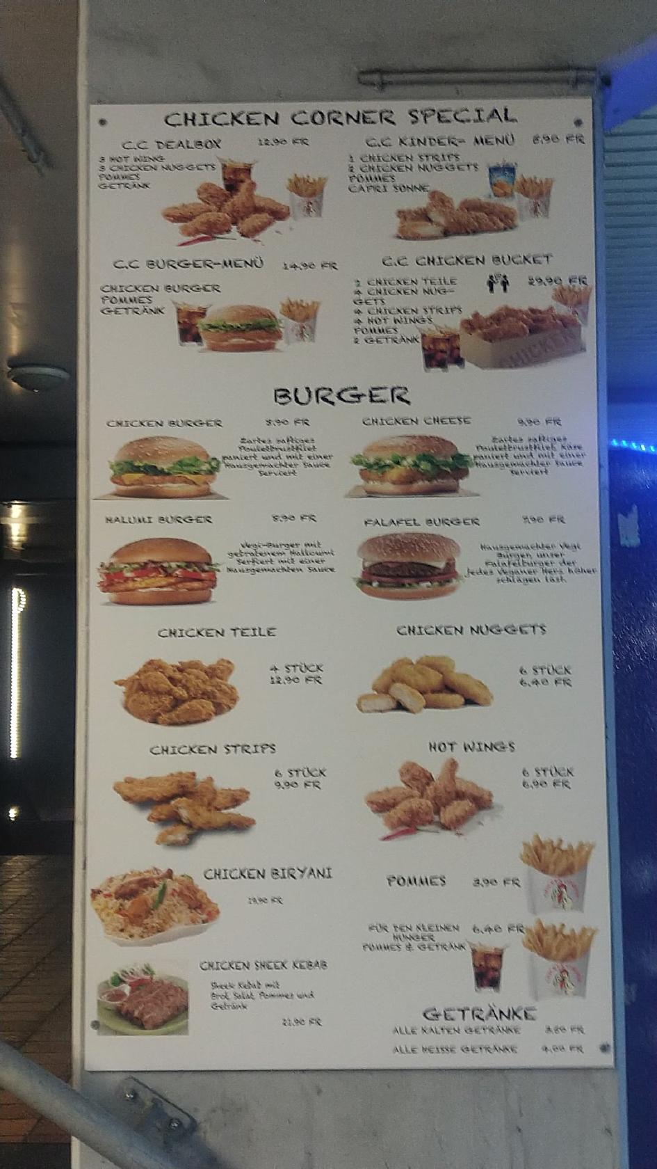 Speisekarte von Chicken Corner, Emmen