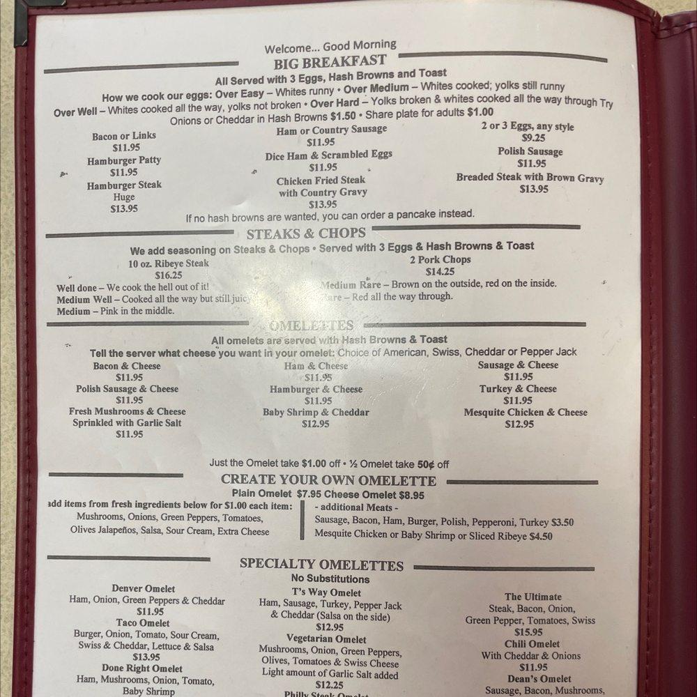 Menu at Dean's Homestyle Cafe, Clackamas