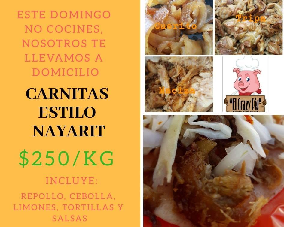 Menu at El Crazy Pig Carnitas restaurant, Hermosillo