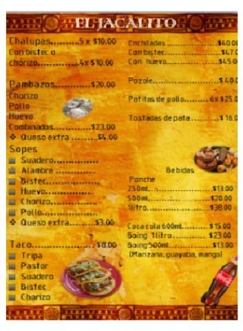 Menu at El JACALITO de la abuela restaurant, San Agustín Tlaxiaca