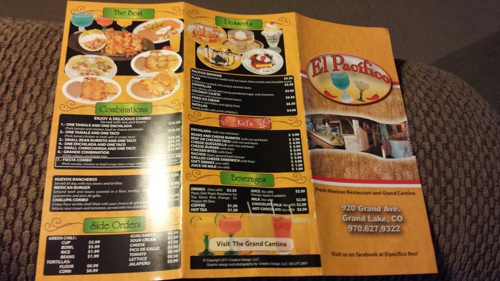 Menu at El Pacifico restaurant, Grand Lake