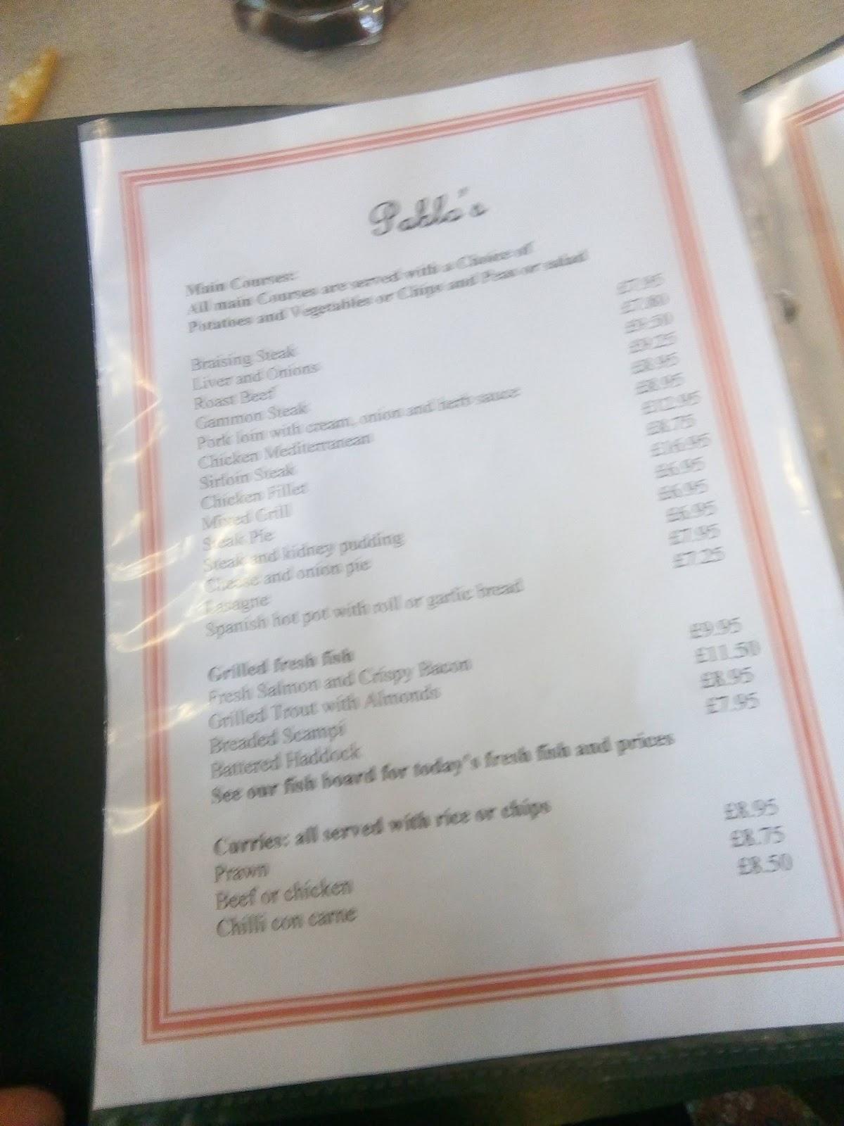 Menu at Pablo's Restaurant, Fleetwood