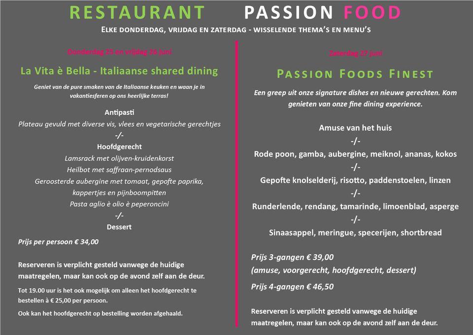 Menu at Passion Food, Leiden