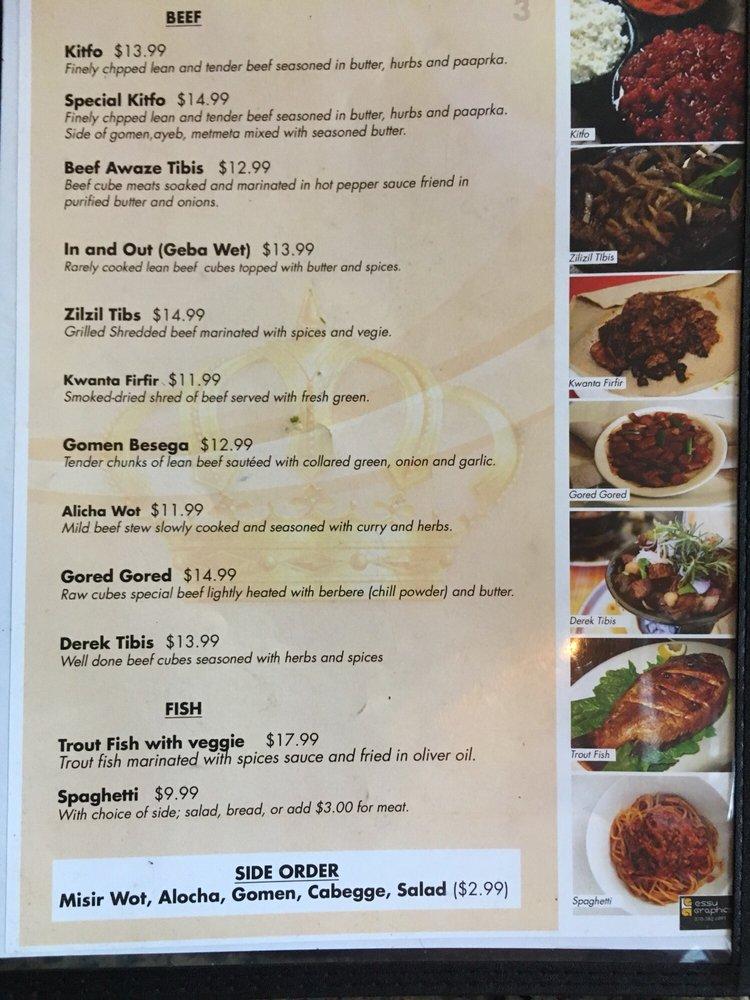 Carta de Queen of Sheba Ethiopian Restaurant, Inglewood
