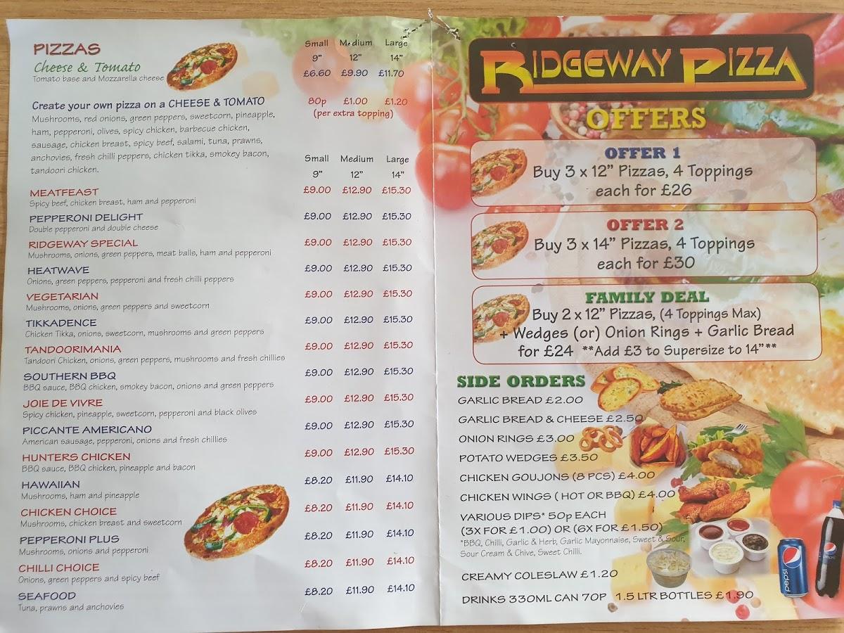 Menu at Ridgeway Pizza fast food, Plymouth