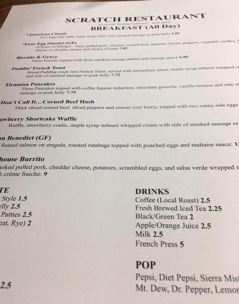 Menu at Scratch Restaurant, Independence